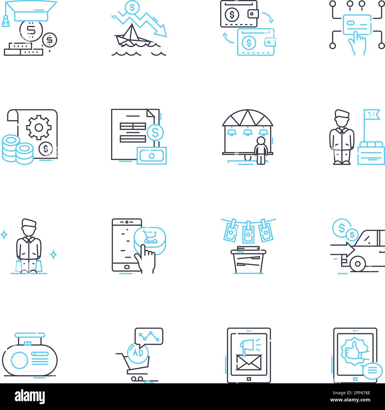 Payment process linear icons set. Transaction, Invoice, Payment ...