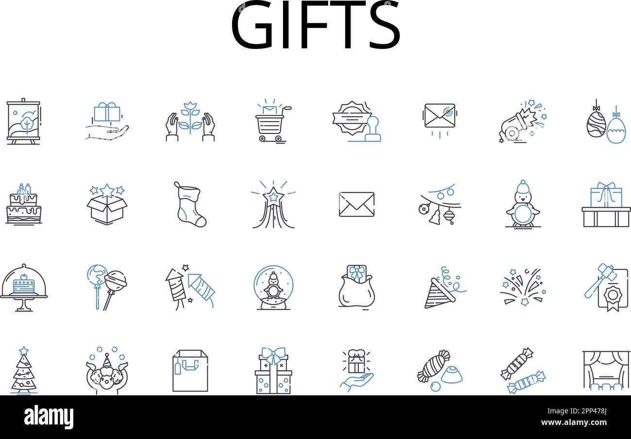Gifts line icons collection. Presents, Souvenirs, Prizes, Rewards ...