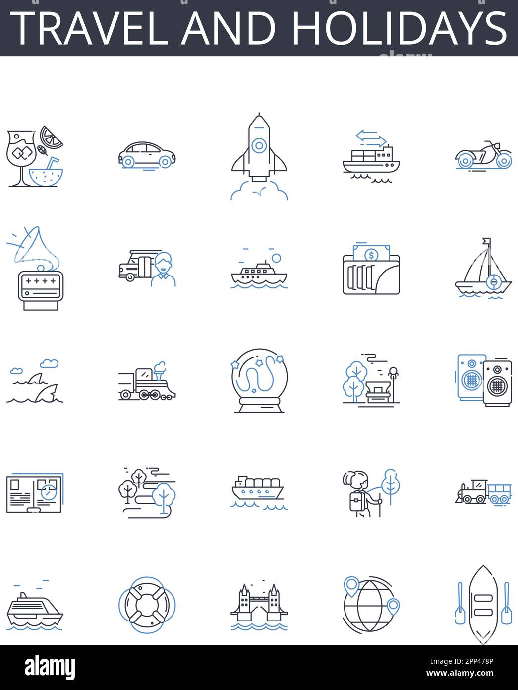 Travel and holidays line icons collection. Journey, Expedition, Tour ...