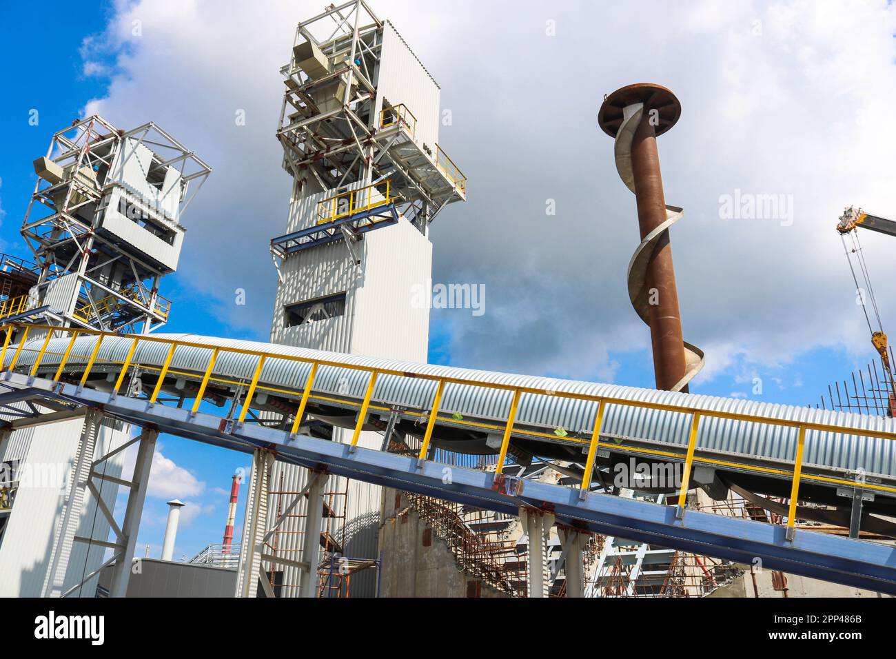 Metal iron structures, industrial production with a conveyor, a drill ...