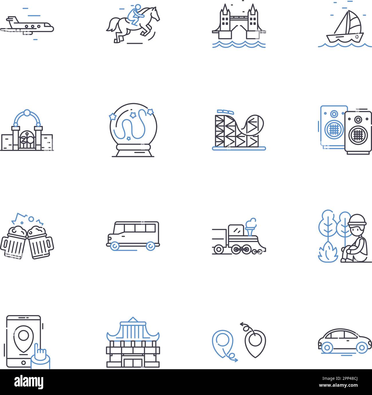 Flight line icons collection. Takeoff, Landing, Turbulence, Altitude, Boarding, Cockpit, Pilot ...