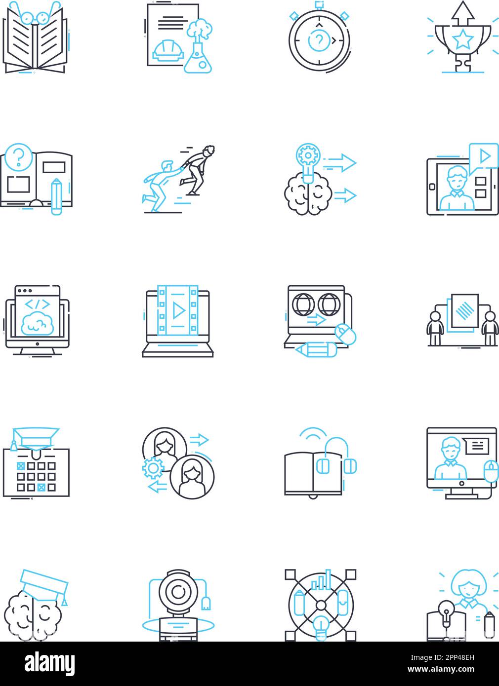 Online schooling linear icons set. Distance, Virtual, Education ...