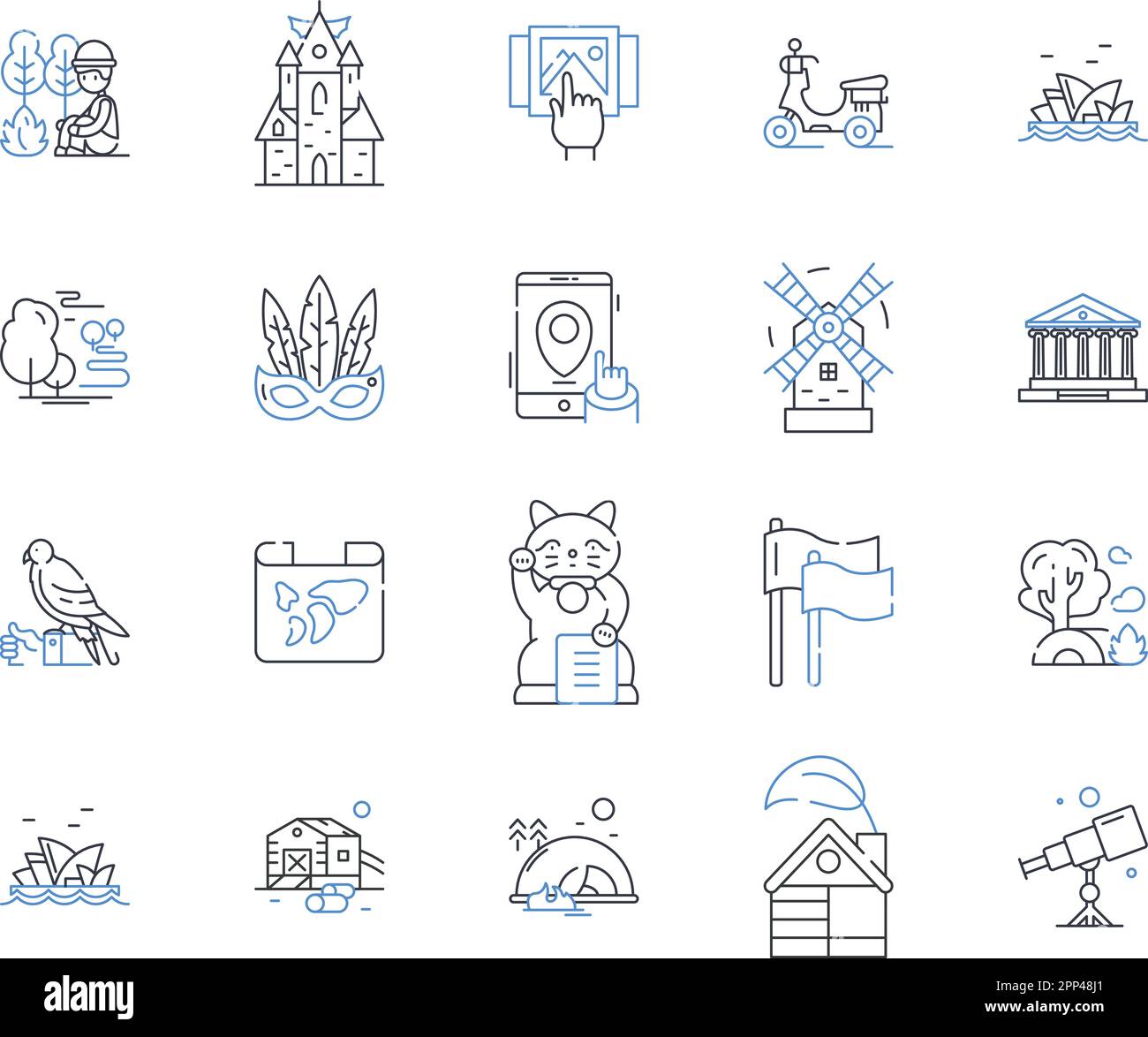 Beach escape line icons collection. Sand, Waves, Sunshine, Ocean ...