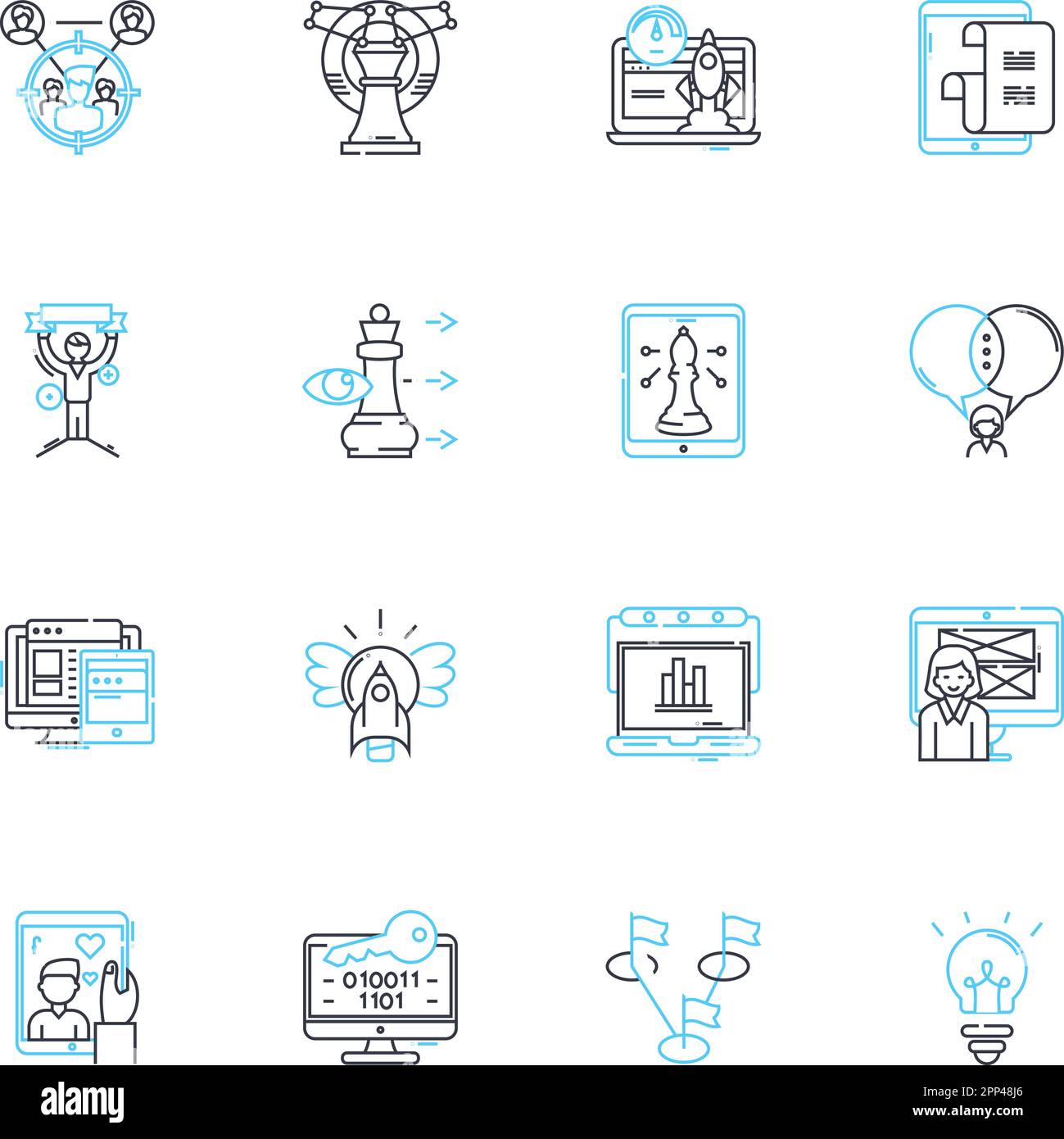 Website visitors linear icons set. Traffic, Engagement, Bounce, Clicks ...