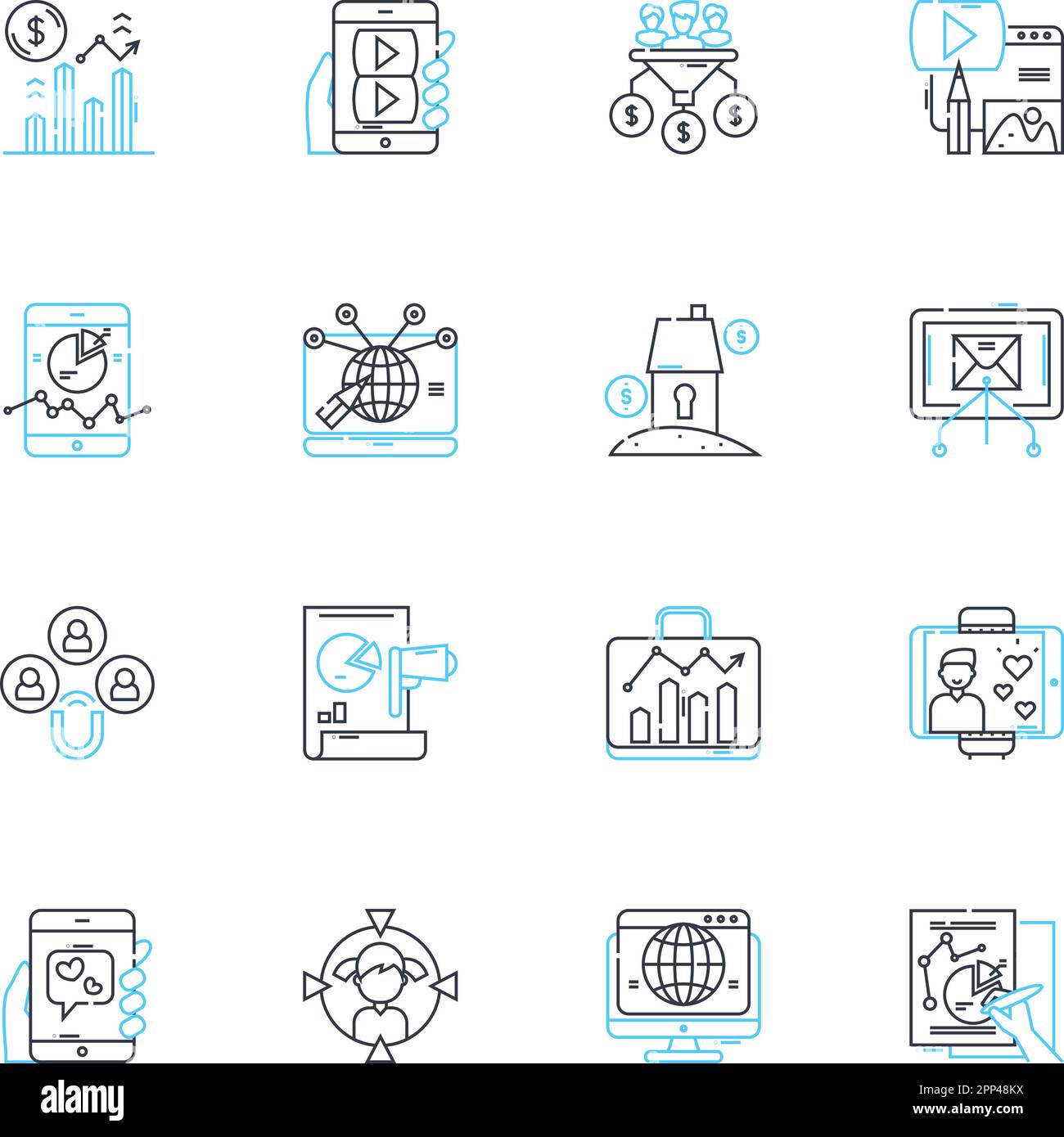 Internet advertising linear icons set. Advertisements, Marketing ...