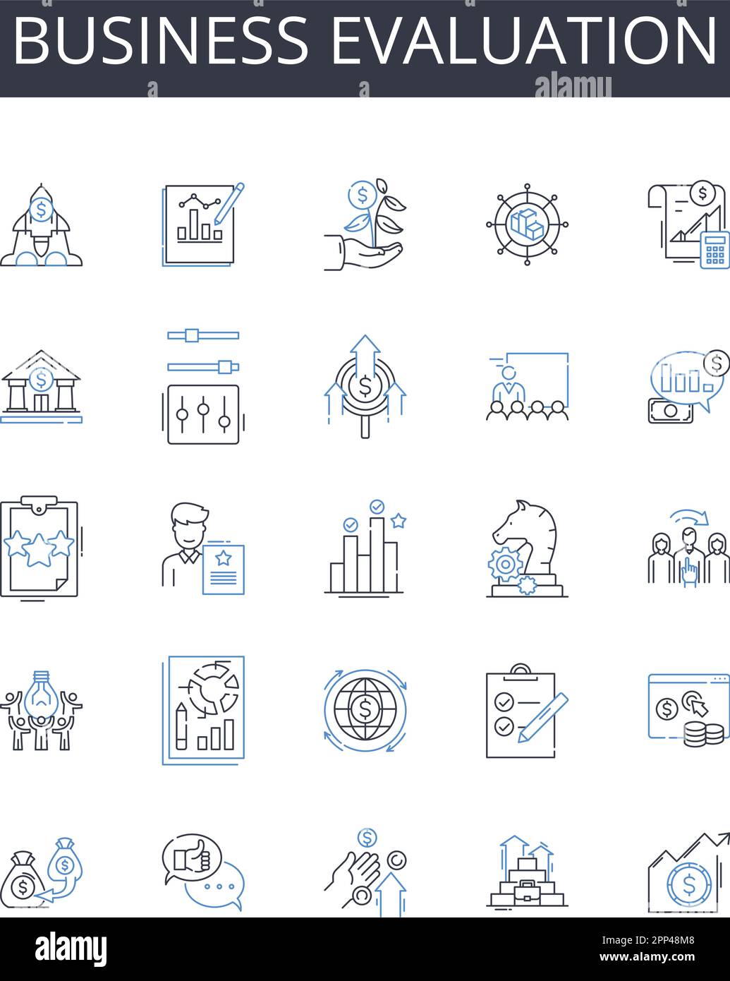 Business evaluation line icons collection. Economic analysis, Market assessment, Financial ...