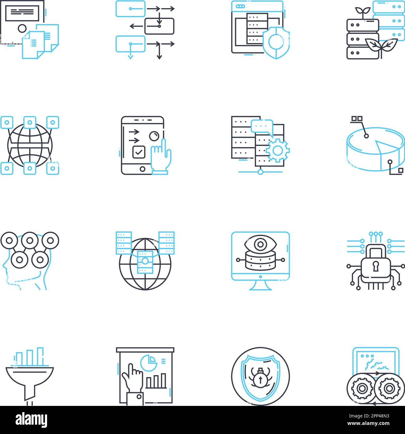 Strategic planning linear icons set. Vision, Goals, Mission, Objectives ...