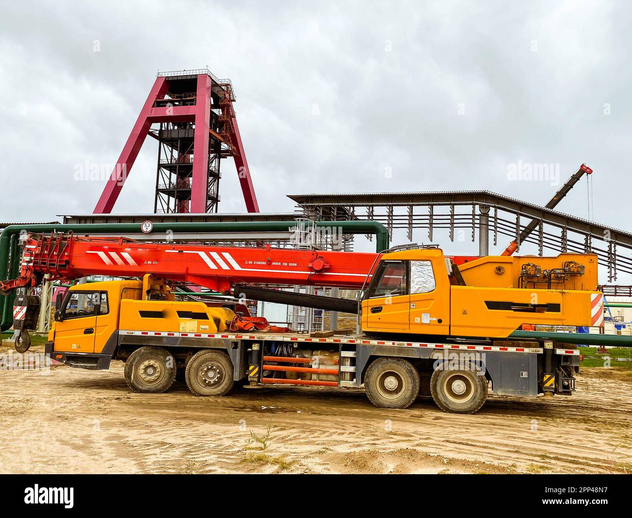 construction site. there are many construction vehicles on the site for ...