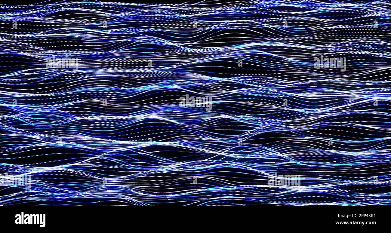Abstract background of blue horizontal small neon bright stripes of ...