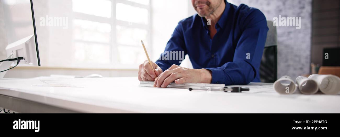 Civil Engineer Drawing Architecture Plan Blueprint And Design Stock ...