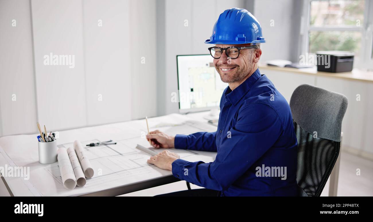 Civil Engineer Drawing Architecture Plan Blueprint And Design Stock ...