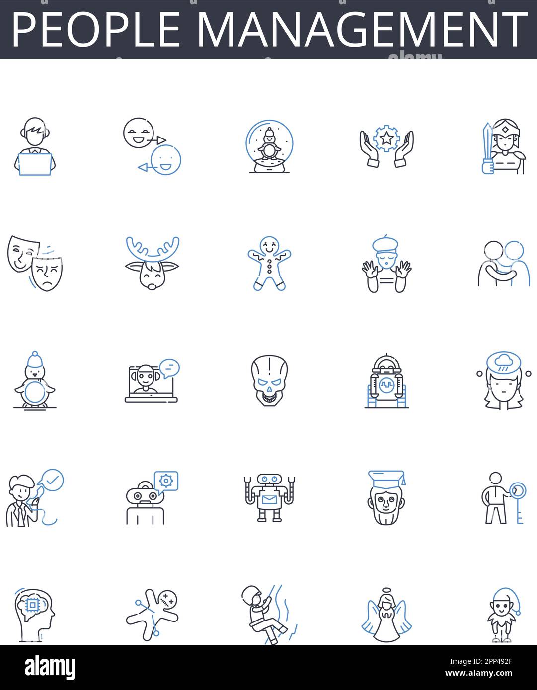 People management line icons collection. Staff supervision, Team ...