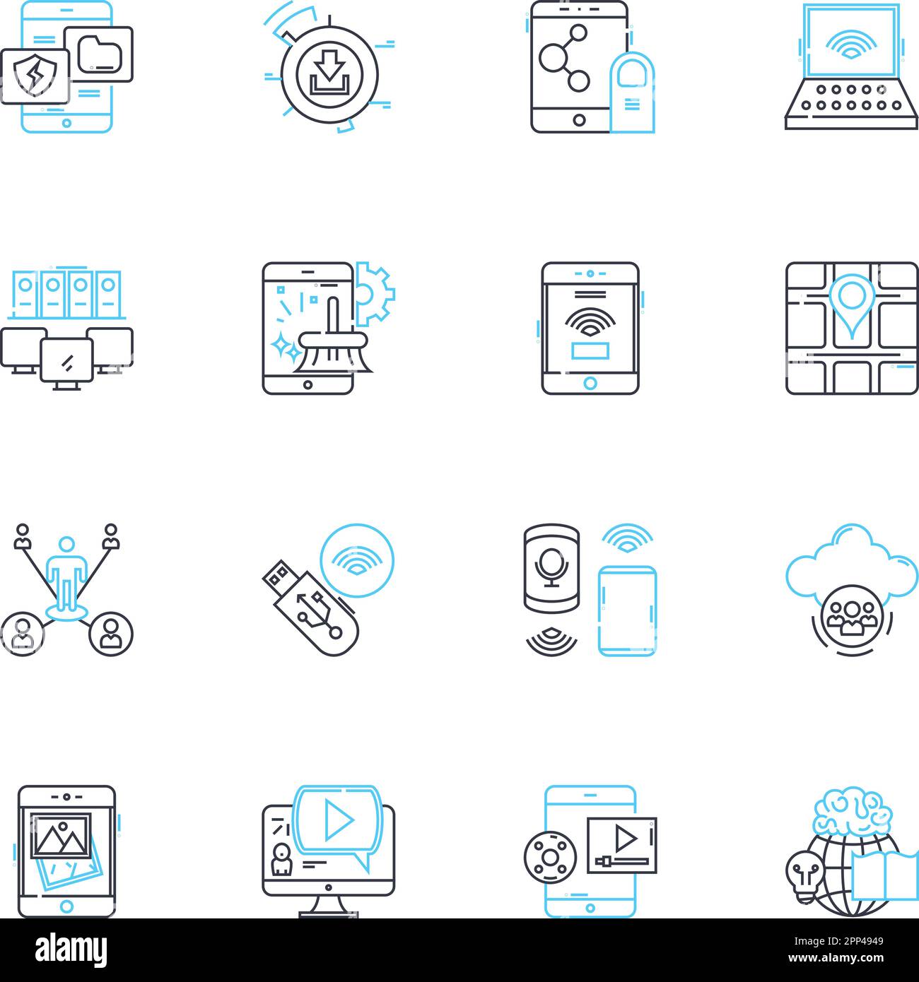 Virtual community linear icons set. Online, Interconnected, Social ...