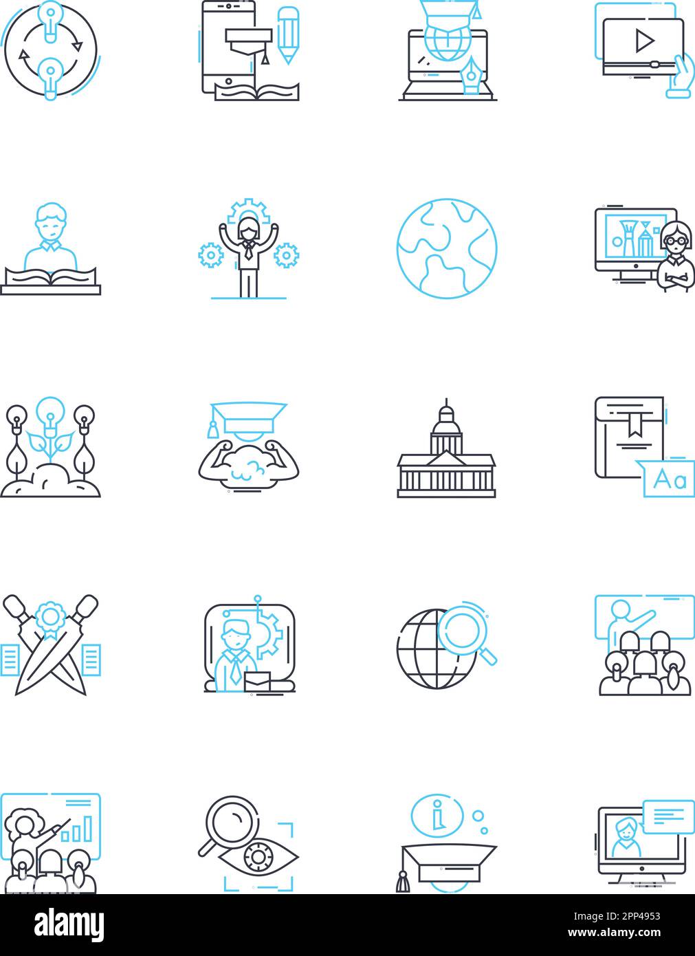Internet education linear icons set. E-learning, Distance learning ...