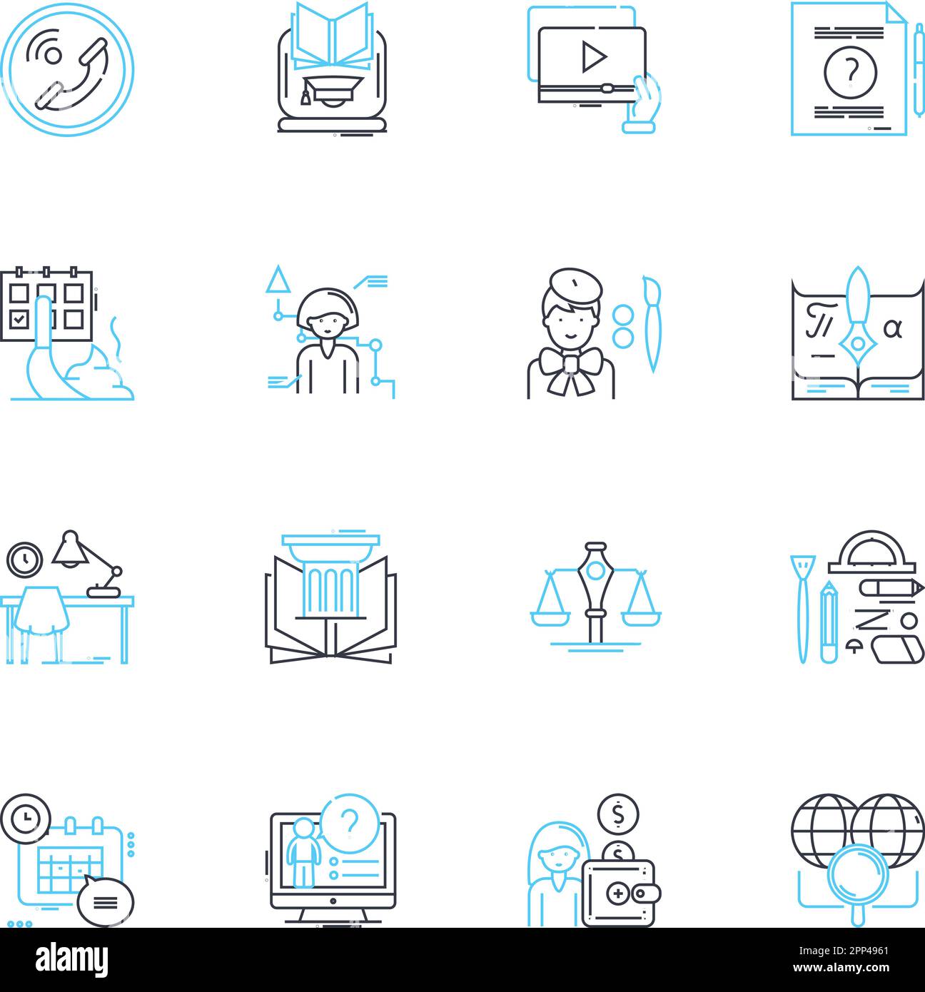 E Learning Linear Icons Set Digital Online Education Virtual