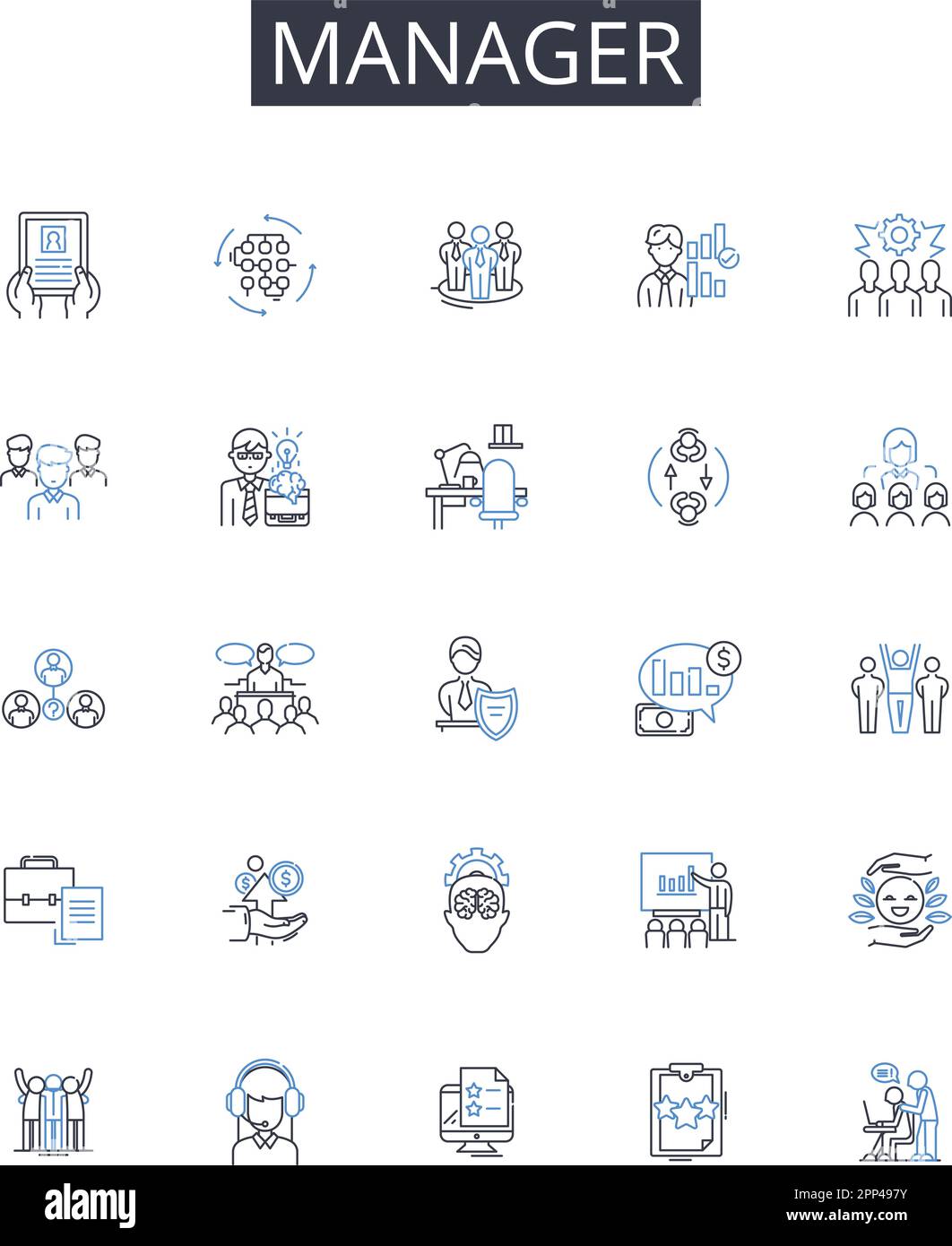 Manager line icons collection. ssessment, measure, judgement, rating ... Manager line icons collection. ssessment, measure, judgement, rating ...