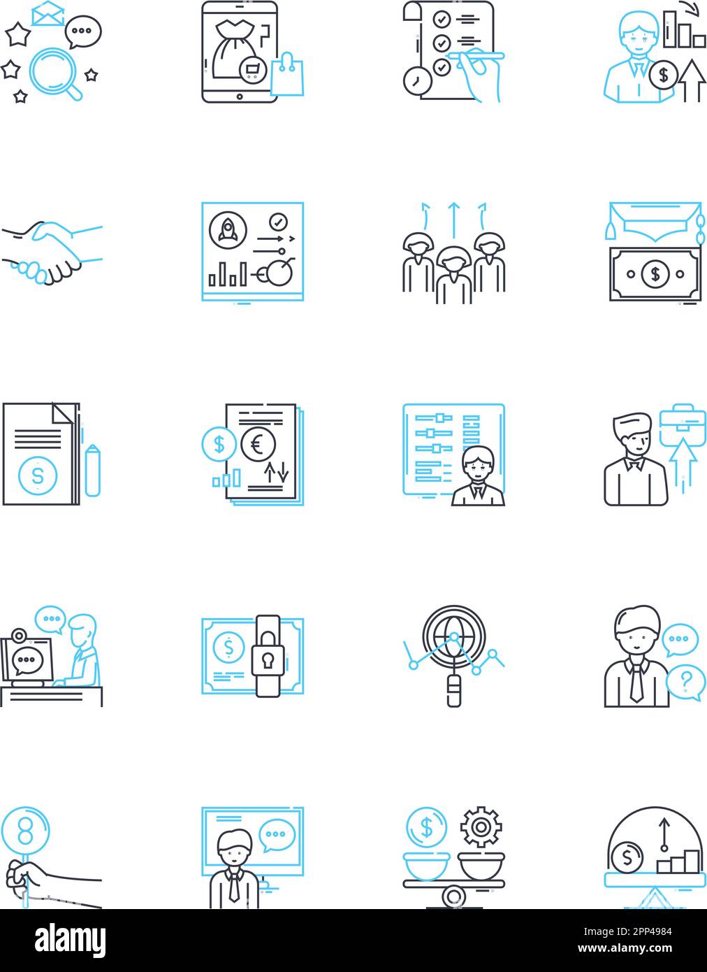 Project launching linear icons set. Initiative, Rollout, Debut, Unveiling, Inception ...