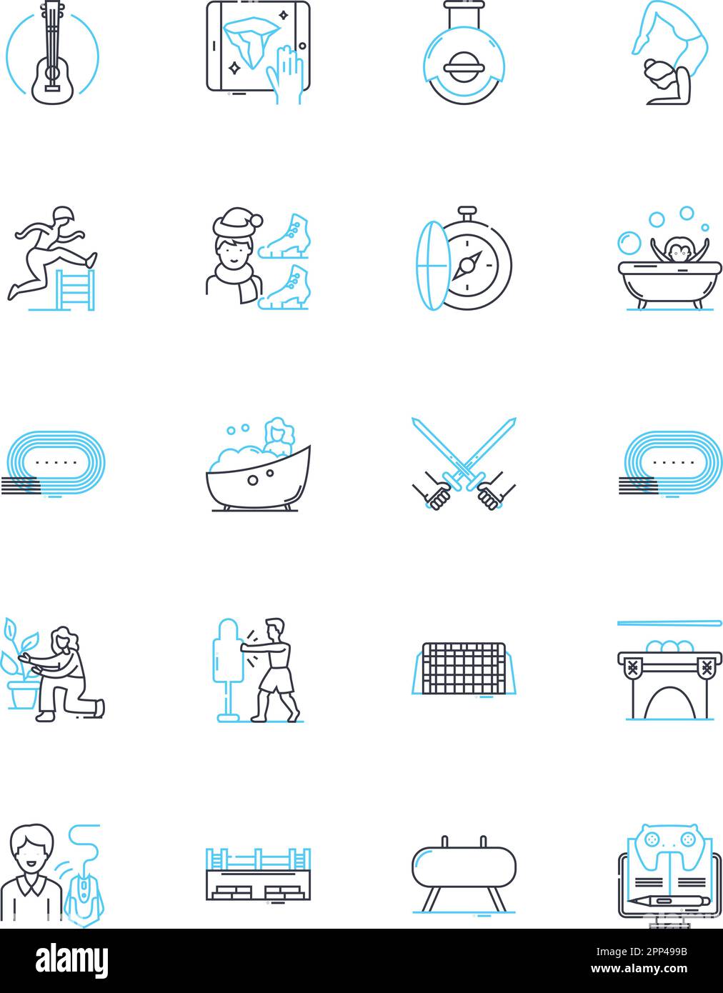 Recreational pursuits linear icons set. Sports, Hiking, Camping, Biking ...