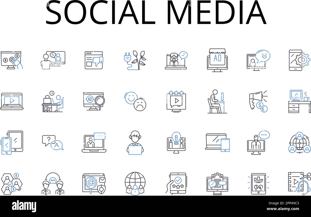 Social media line icons collection. Digital marketing, Online nerking ...
