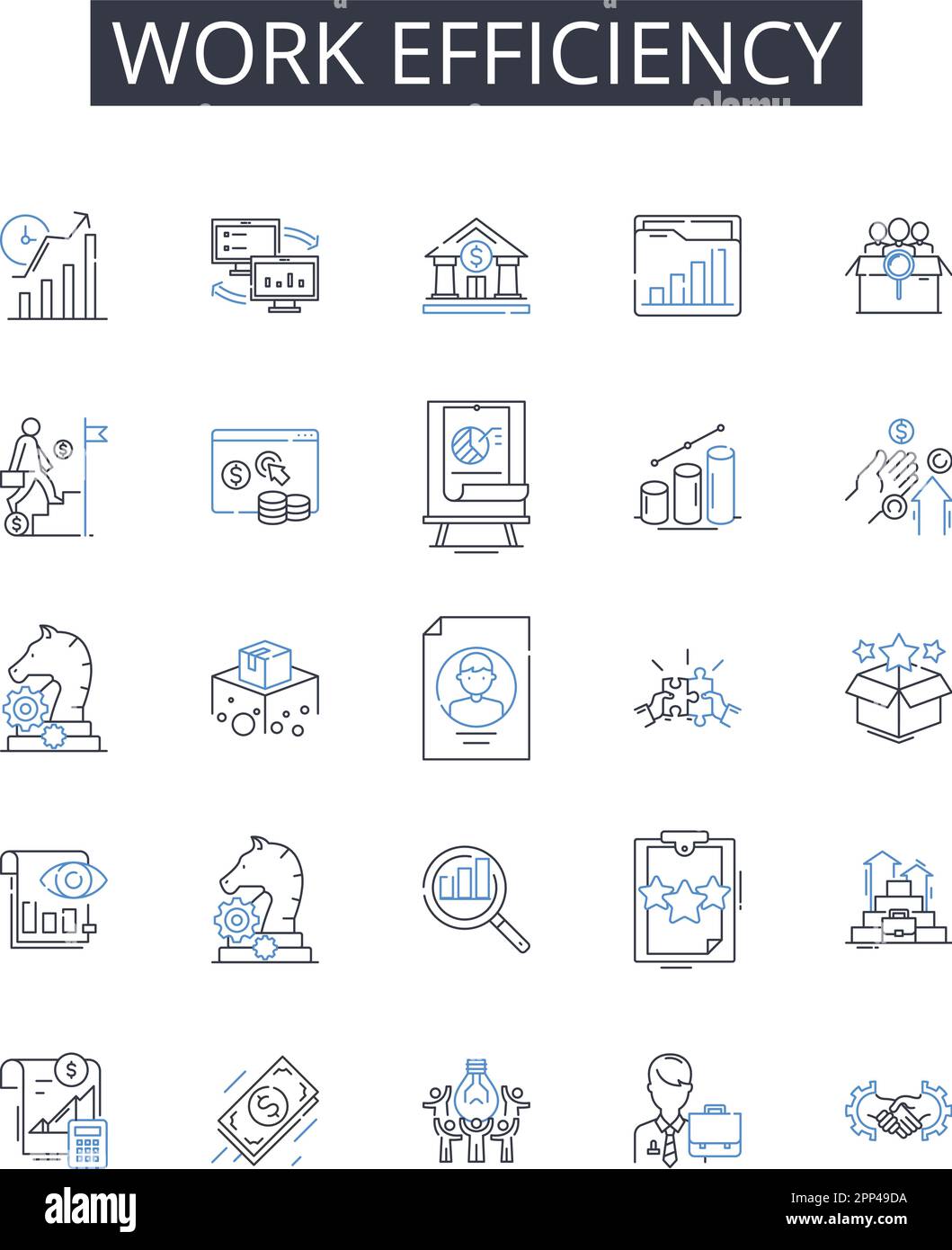 Work efficiency line icons collection. Ink, Printer, Paper, Pages ...