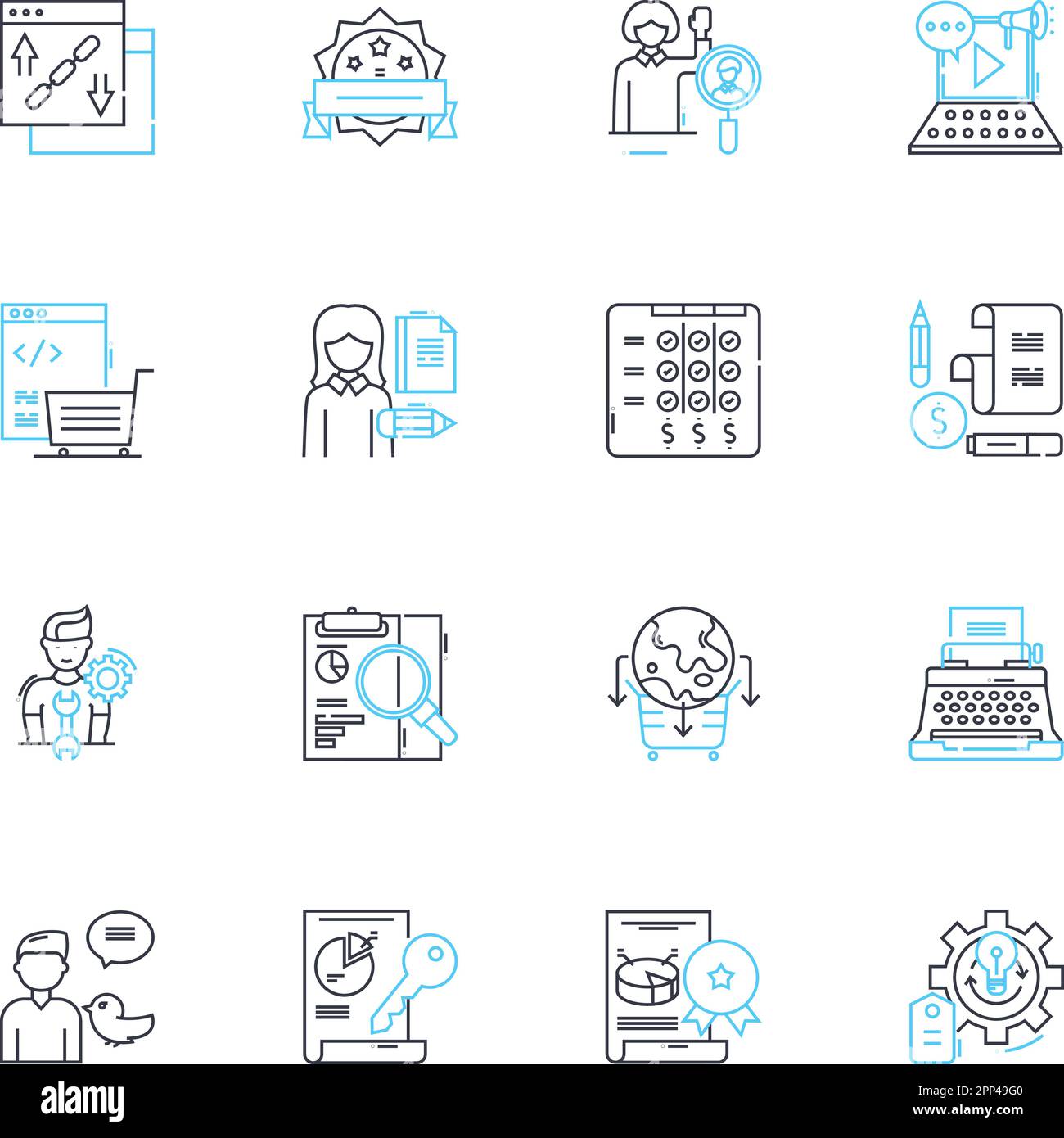 Market strategy linear icons set. Positioning, Targeting, Branding, Segmentation ...