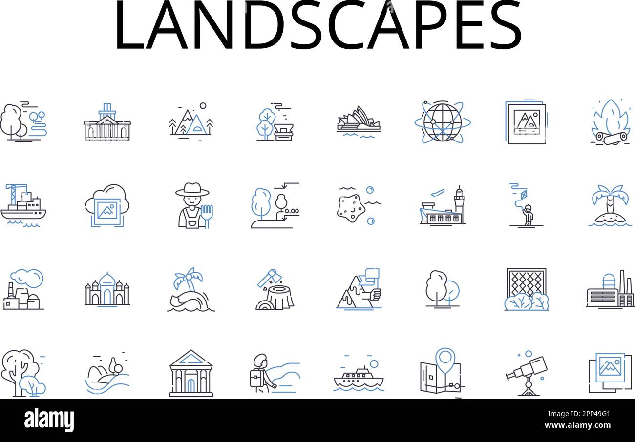 Landscapes line icons collection. Mountainscapes, Waterscapes ...