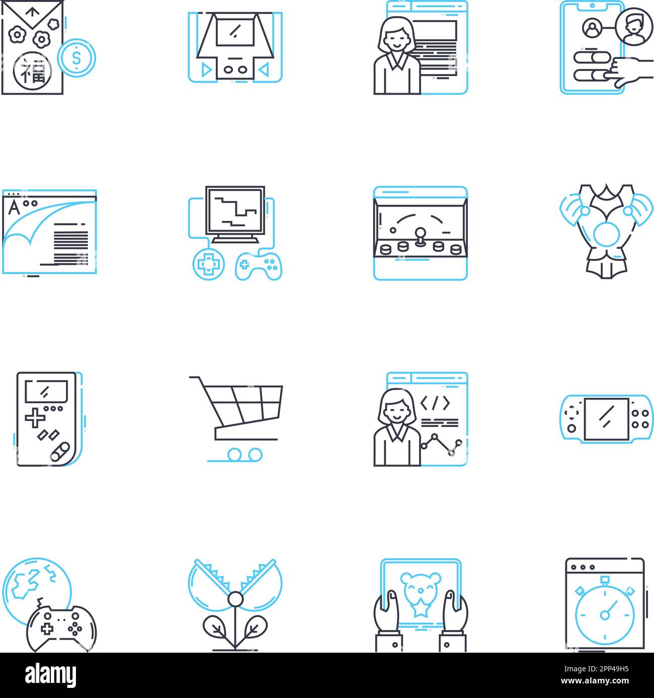 Virtual sports linear icons set. Simulations, Gaming, Technology ...