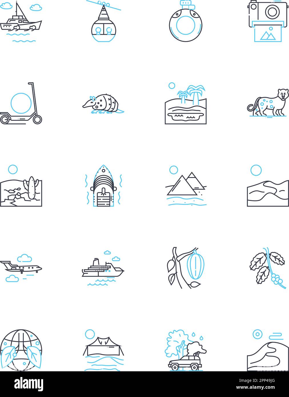 Sustainable tourism linear icons set. Conservation, Ecotourism, Carbon ...