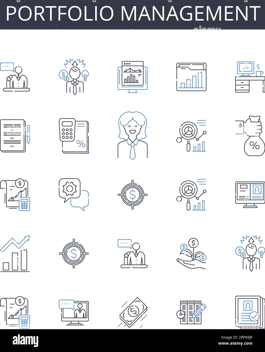 portfolio management line icons collection. Investment planning, Asset ...