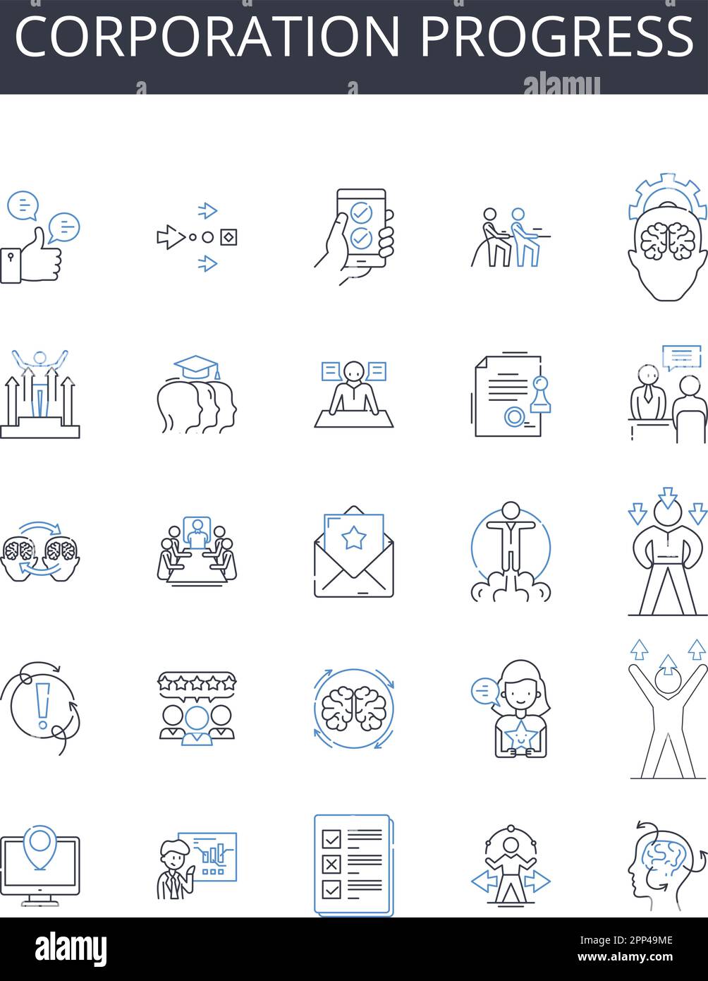 Corporation progress line icons collection. Business expansion, Company development, Enterprise ...