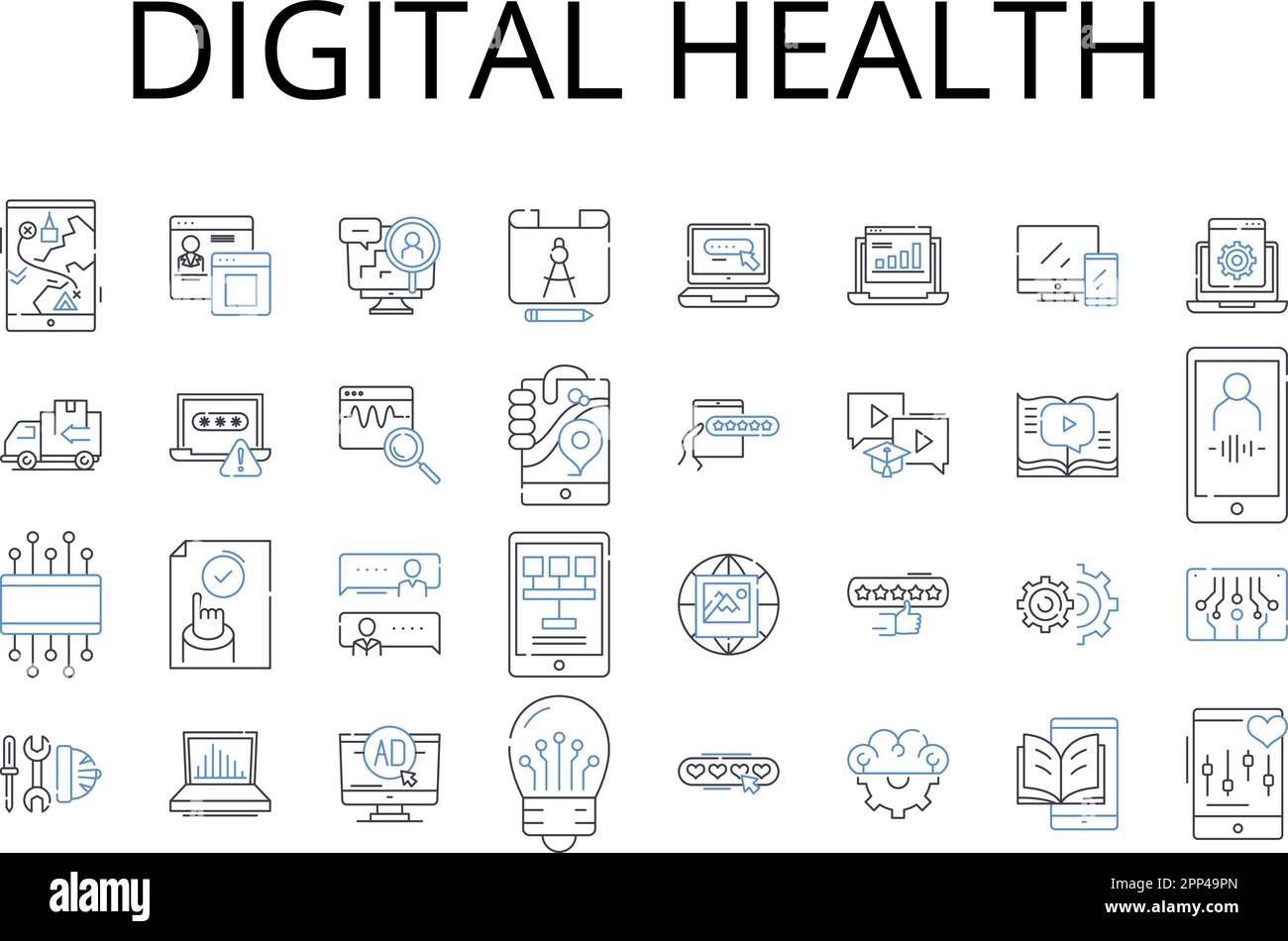 Digital health line icons collection. E-commerce, Social media, Mobile ...