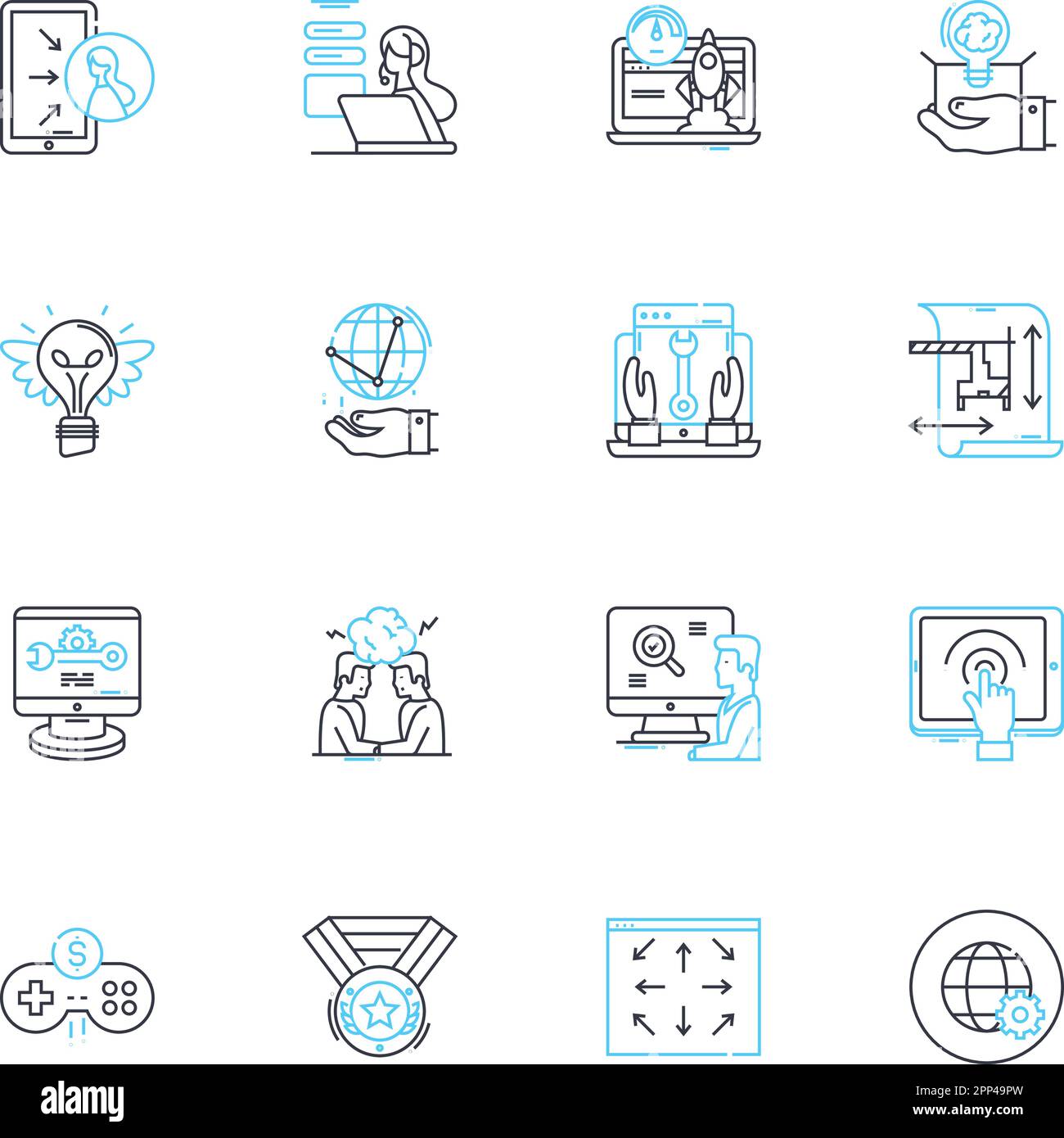 Business ventures linear icons set. Entrepreneurship, Innovation ...