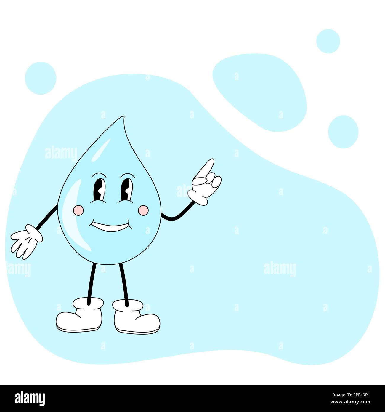 Retro style cute drop of water cartoon character with eyes, legs and ...