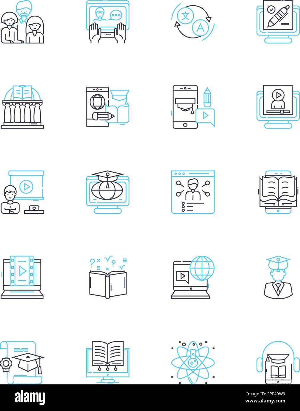 Remote Coursework Linear Icons Set Online Distance Virtual Digital Elearning Web Based
