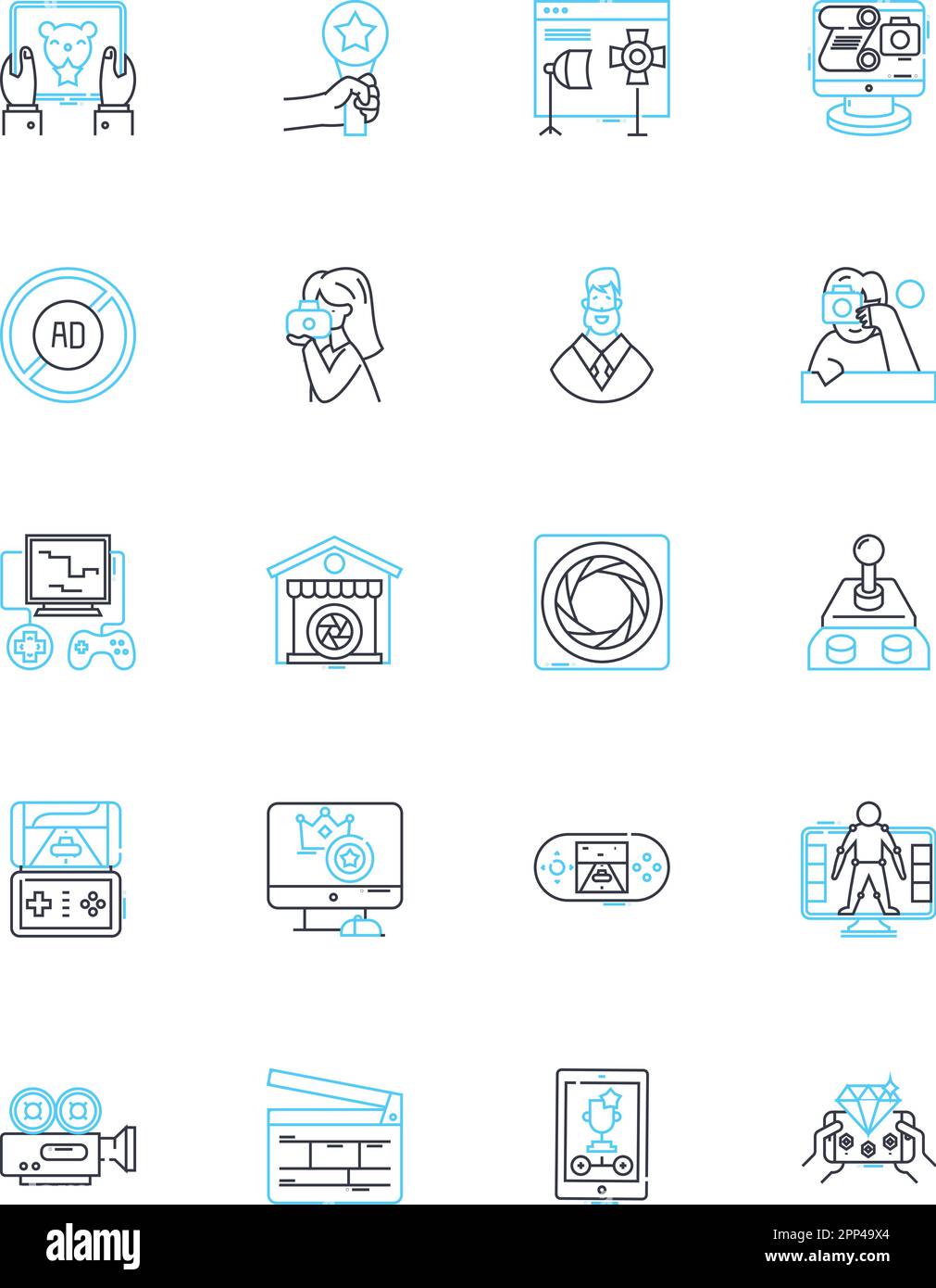 Film studio linear icons set. Production, Cast, Script, Director ...