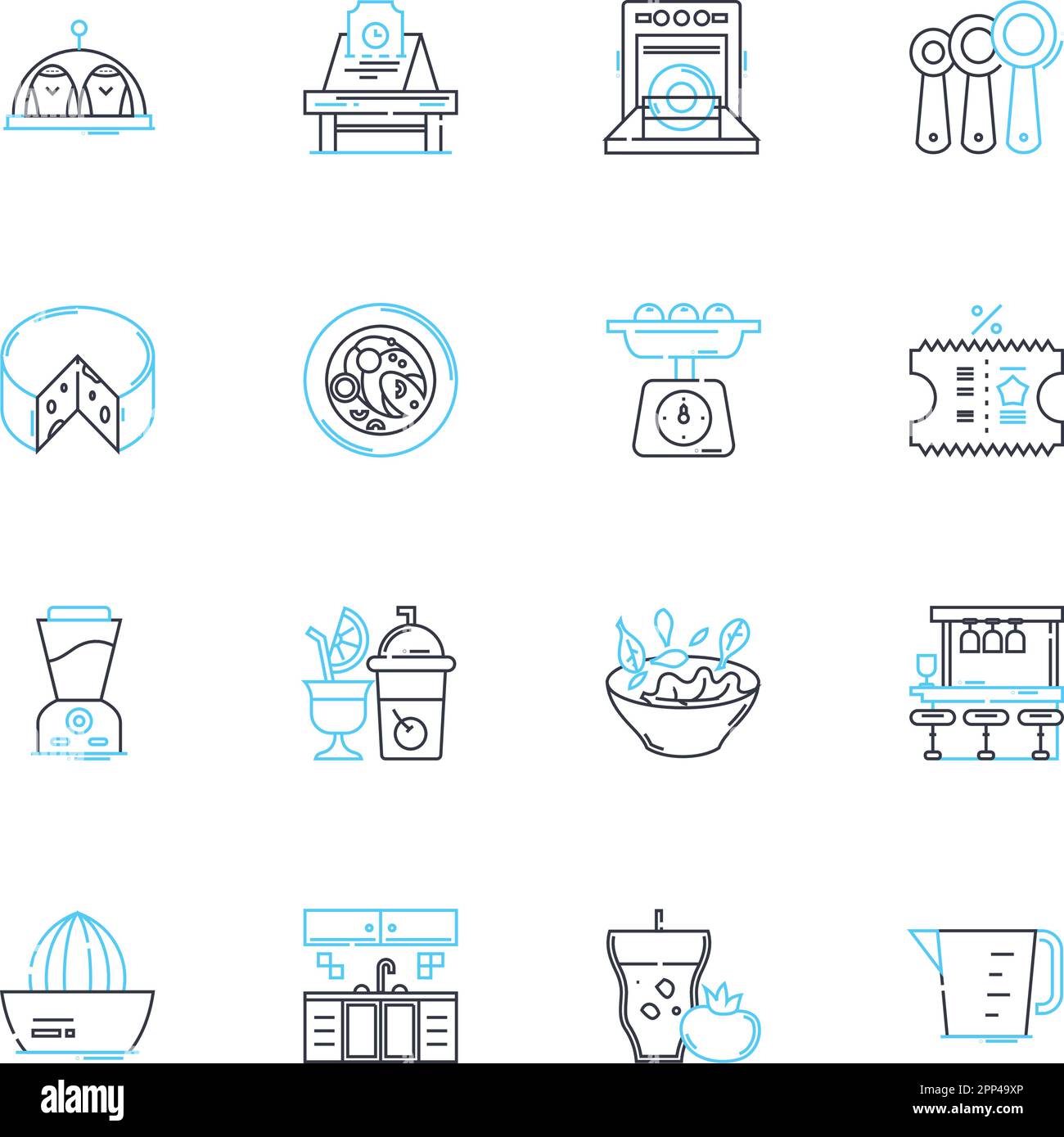 Cuisine linear icons set. Gourmet, Ethnic, Fusion, Comfort, Rustic ...