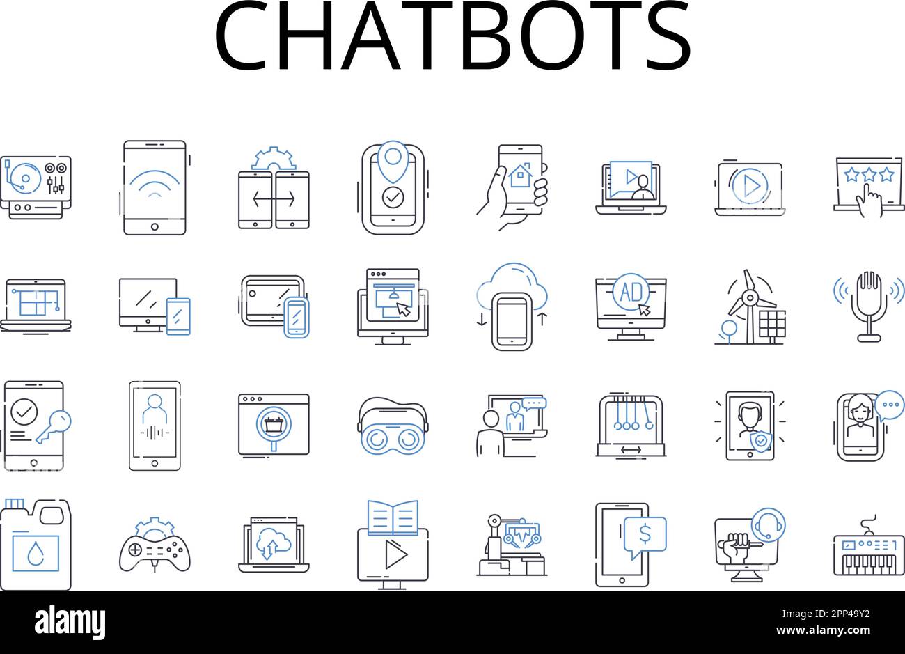 Chatbots Line Icons Collection Artificial Intelligence Virtual