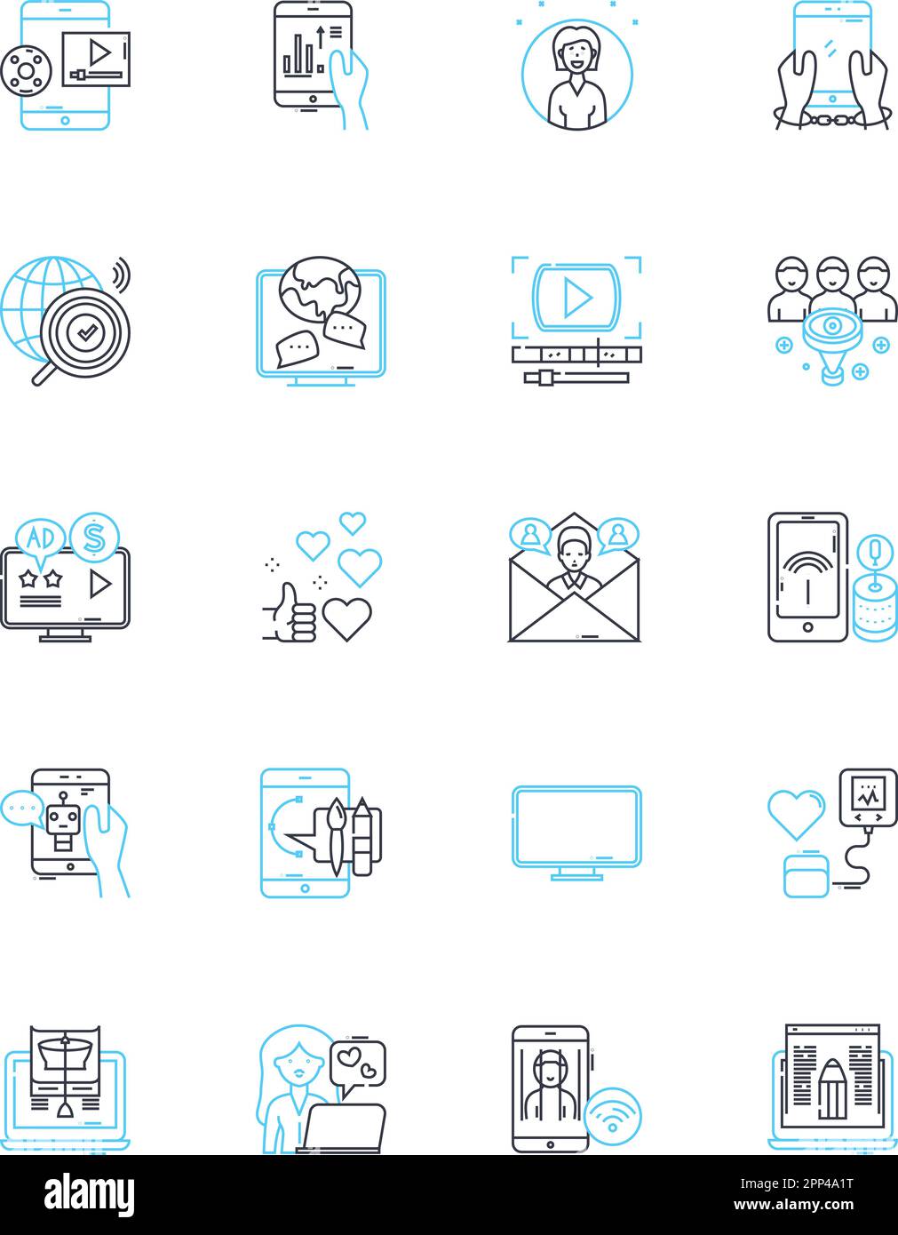 Digital engagement linear icons set. Interaction, Participation ...