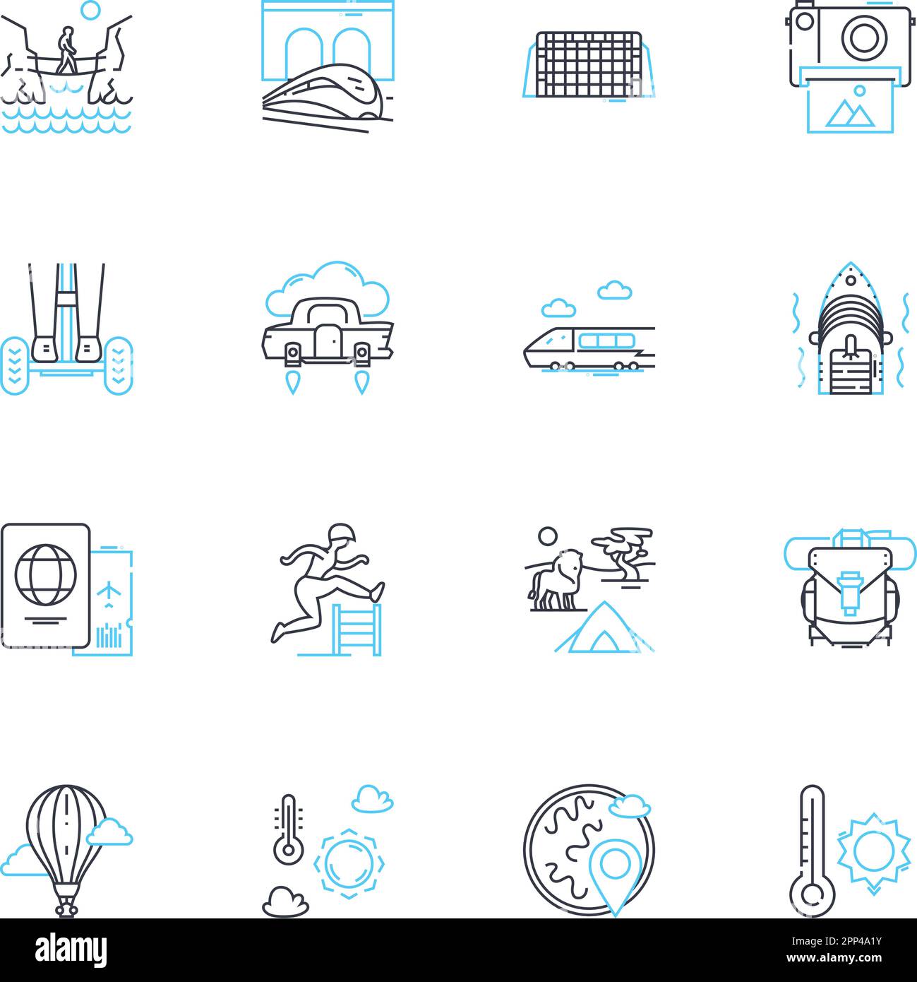 Leisure journey linear icons set. Vacation, Adventure, Relaxation ...