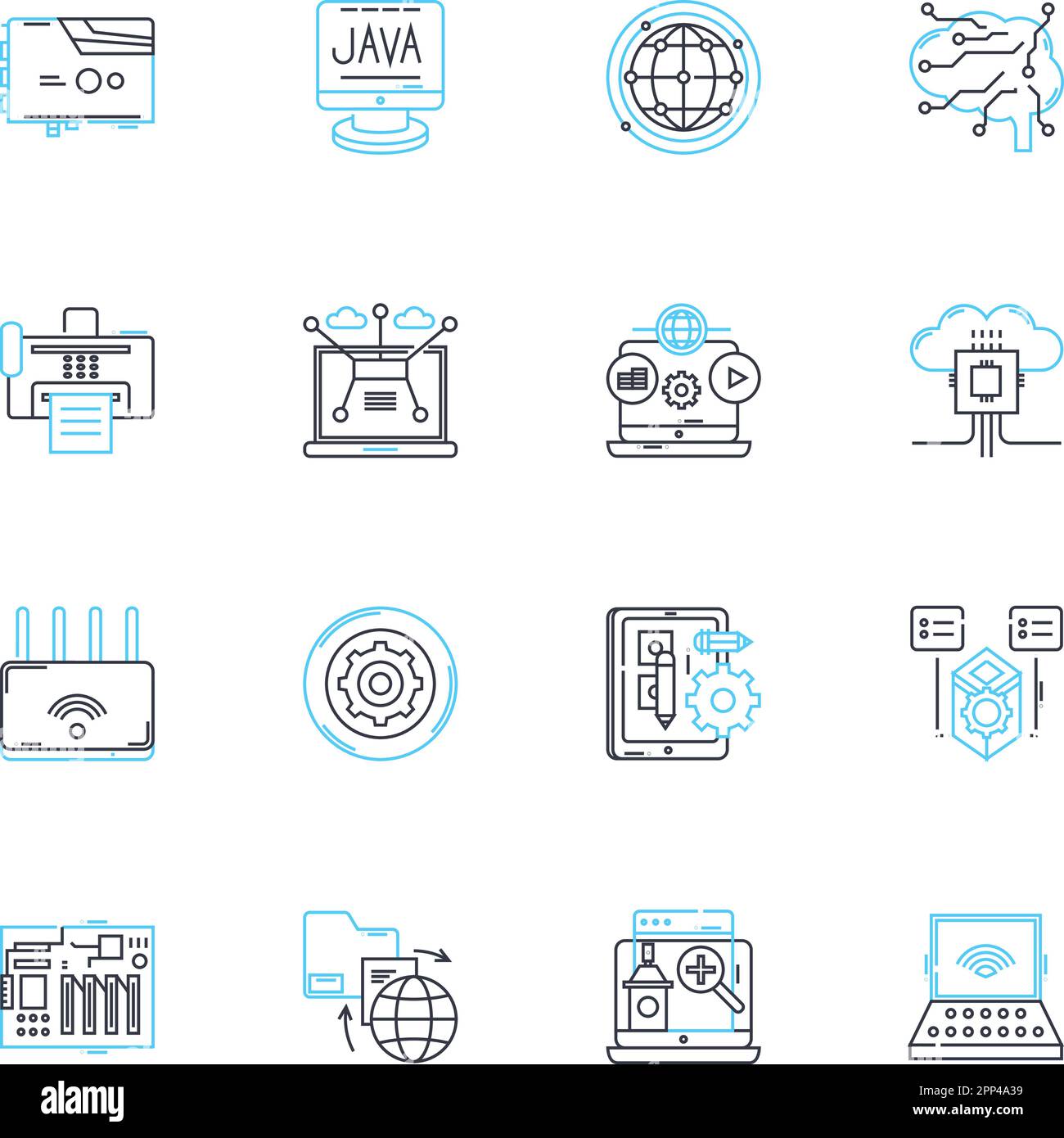 Virtual employee linear icons set. Telecommute, Remote, Digitally ...