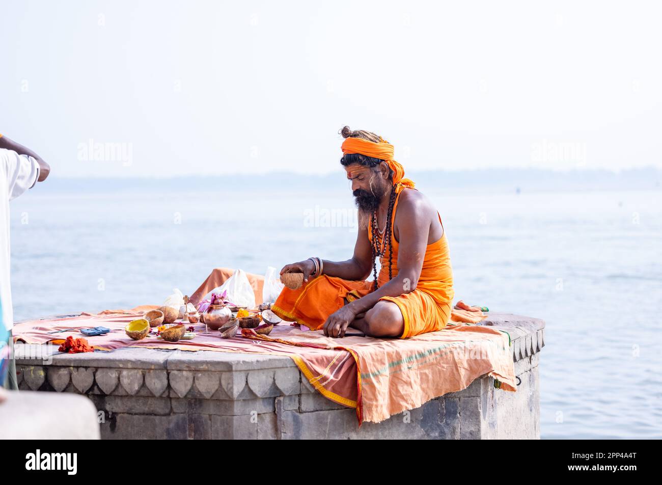 Varanasi, India - Nov 2022: Portrait of Unidentified Indian old brahmin ...