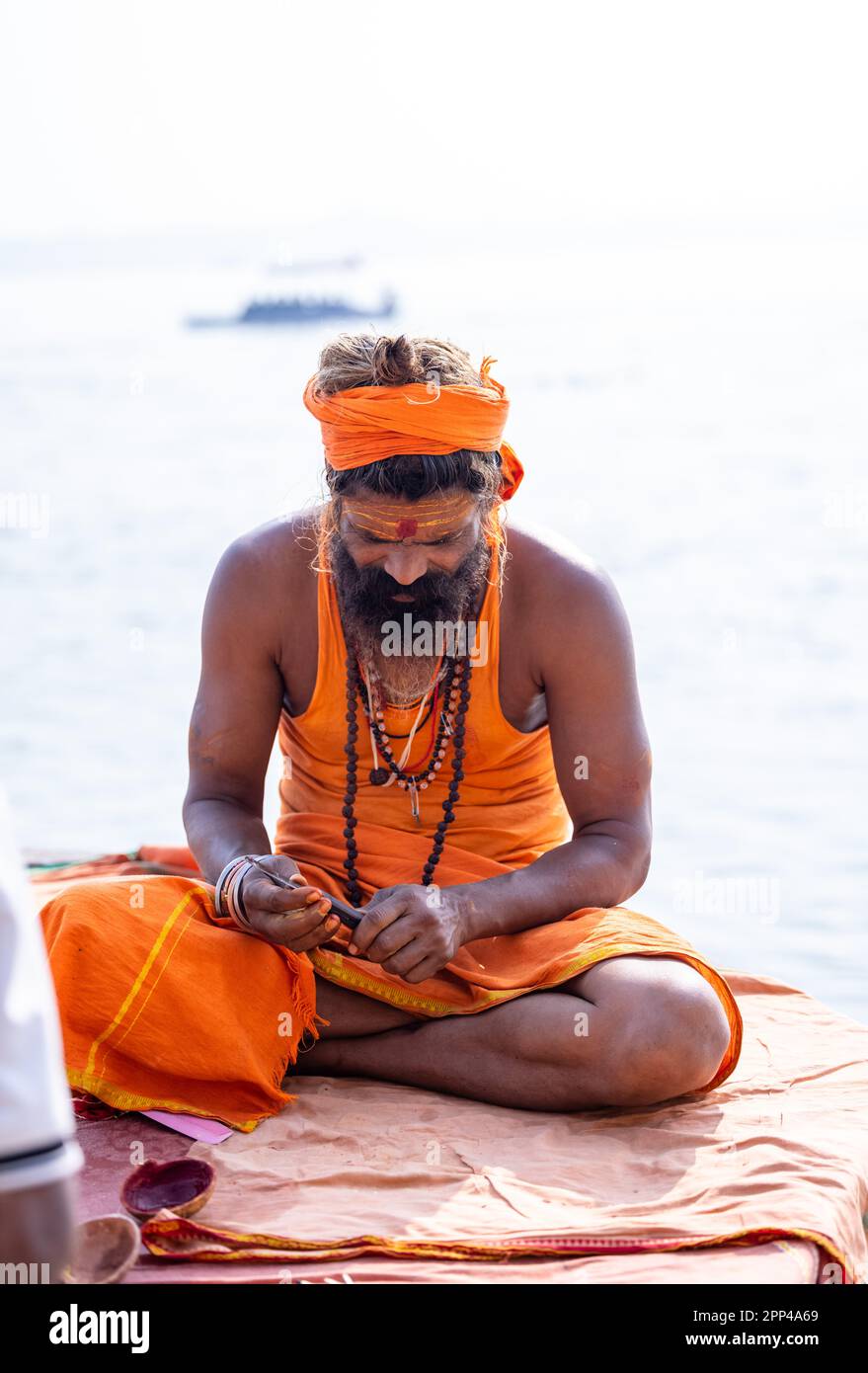 Varanasi, India - Nov 2022: Portrait of Unidentified Indian old brahmin ...