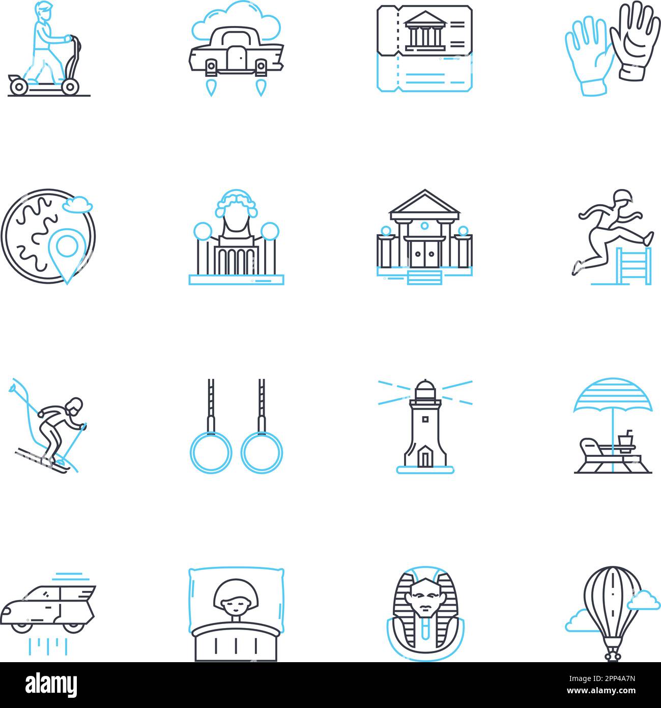 Nature excursions linear icons set. Hiking, Trekking, Camping, Rafting ...