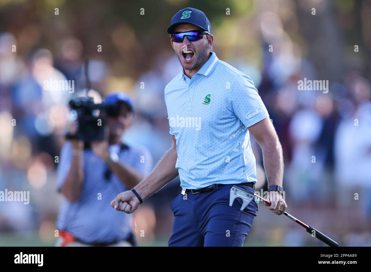 Dean Burmester of Stinger GC makes a long put on the 18th during LIV ...