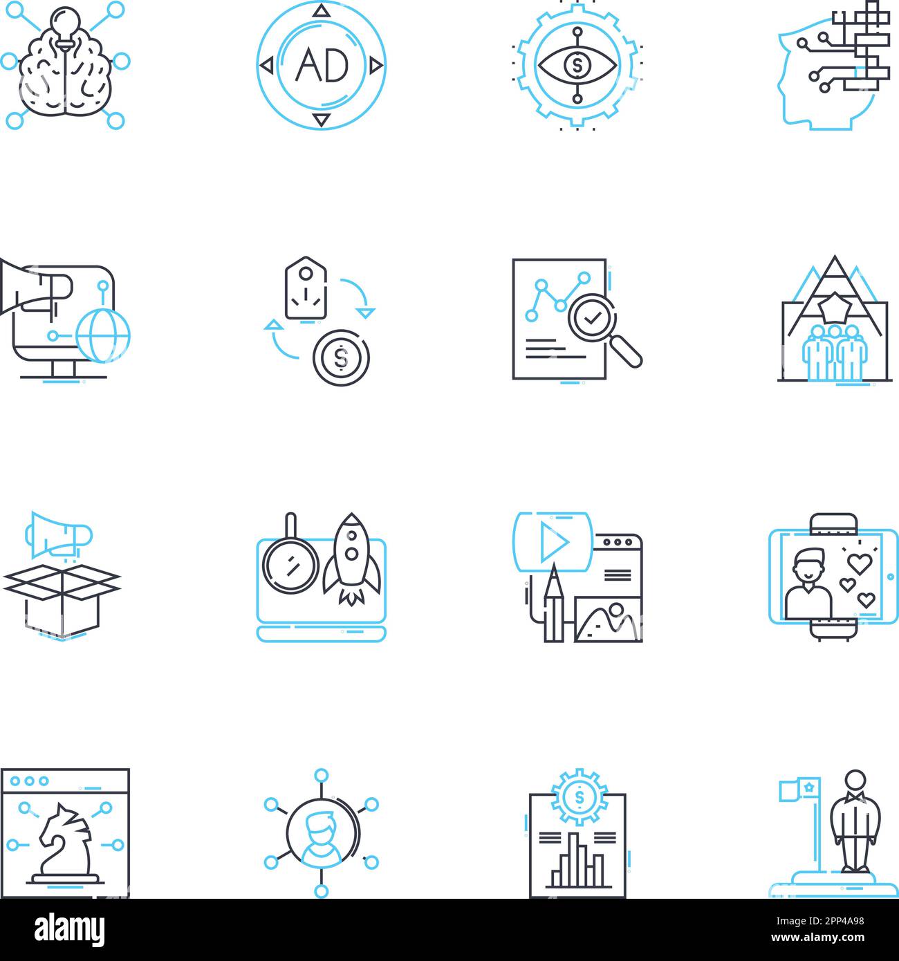 Content advertising linear icons set. Engagement, Visibility, Strategy ...