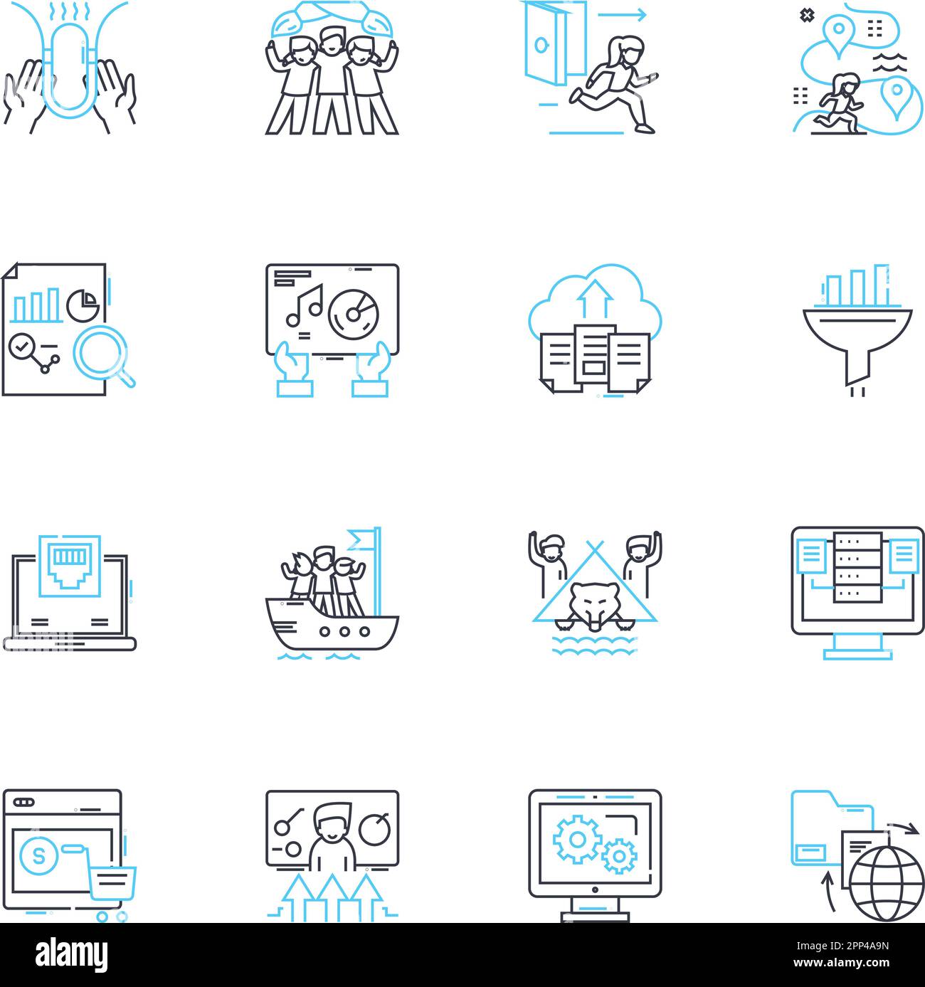 Communicating linear icons set. Dialogue, Connection, Expression, Transmission, Disclosure ...