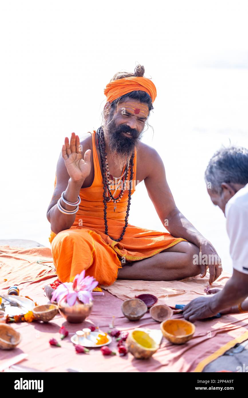 Varanasi, India - Nov 2022: Portrait of Unidentified Indian old brahmin ...