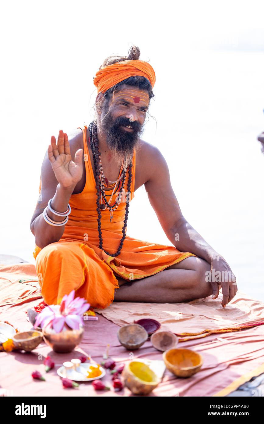 Varanasi, India - Nov 2022: Portrait of Unidentified Indian old brahmin ...