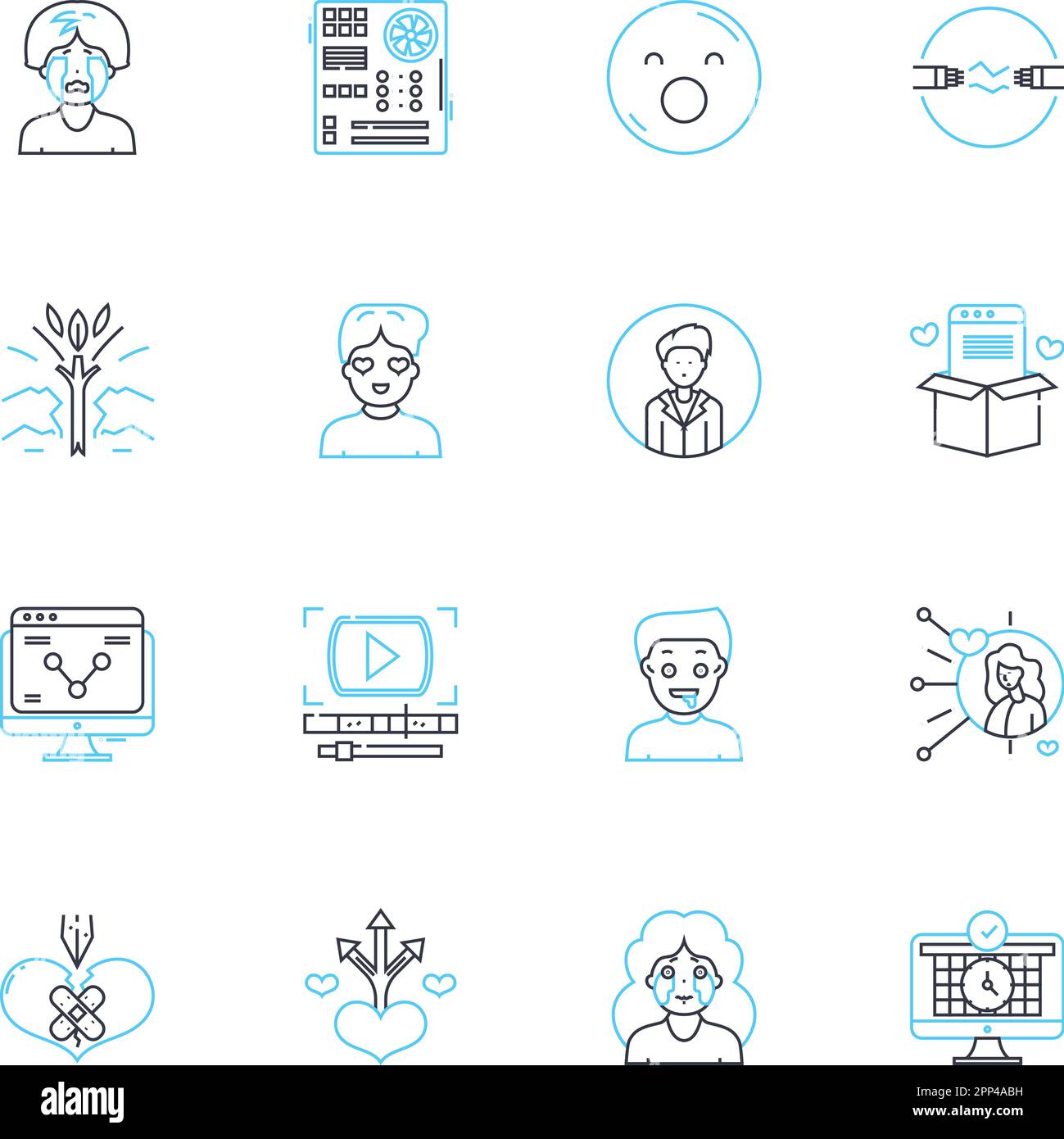 Social branding linear icons set. Identity, Messaging, Reputation ...