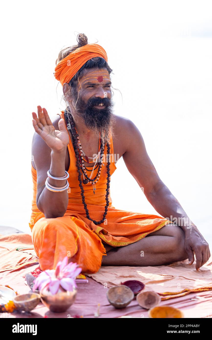Varanasi, India - Nov 2022: Portrait of Unidentified Indian old brahmin ...